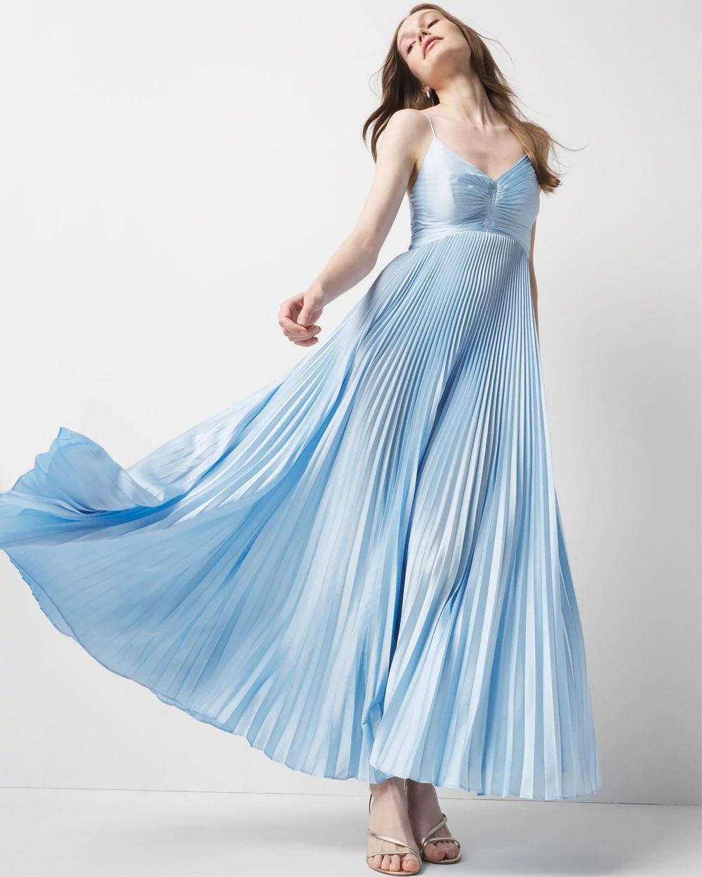 Satin Pleated Maxi Dress | White House Black Market